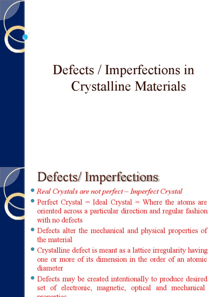 Defects / Imperfections in Crystalline Materials | PDF | Dislocation ...