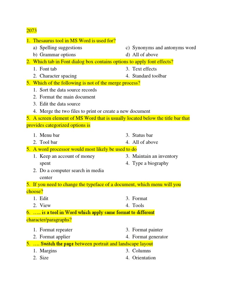Computer Operator PSC MS-Word Questions Collections | PDF | Microsoft ...
