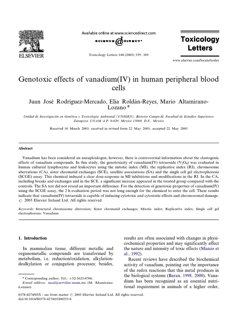 Genotoxic Effects of Vanadium (IV) in Human Peripheral Blood Cells ...