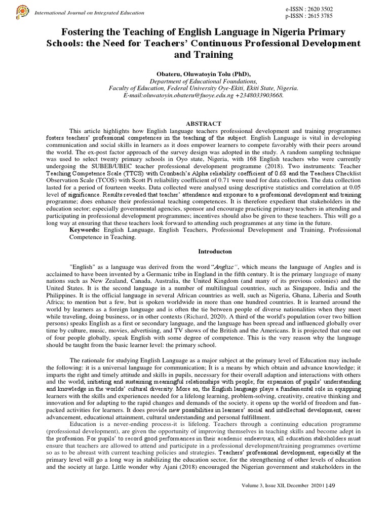 Fostering The Teaching of English Language in Nigeria Primary Schools ...