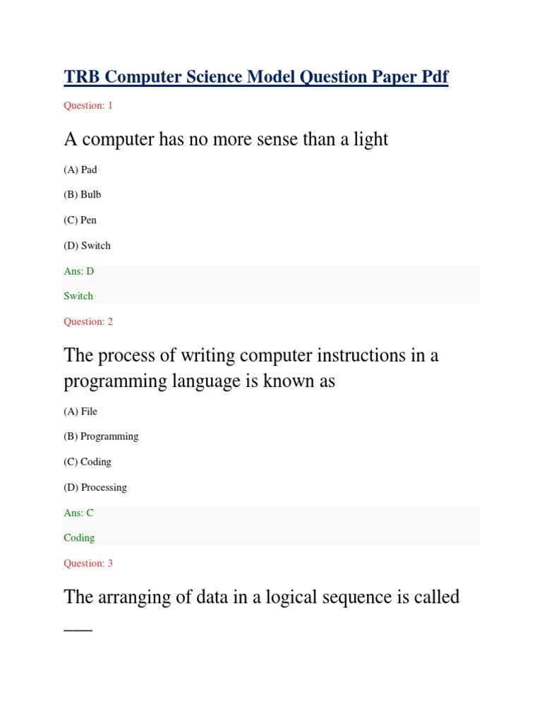 TRB Computer Model Question Paper | PDF