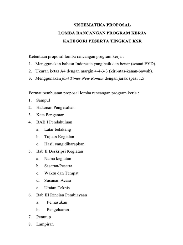 Format Proposal Lomba Rancangan Proker KSR | PDF
