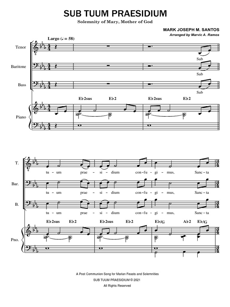 Sub Tuum Praesidium (TBB & Piano) | PDF | Elements Of Music | Music Theory