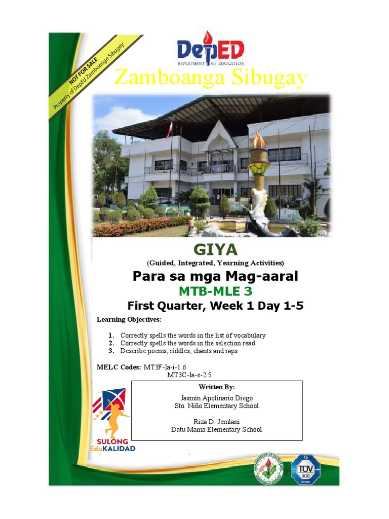 Grade 3 MTB MLE Q1 Week 1 Day 1 5 Final | PDF