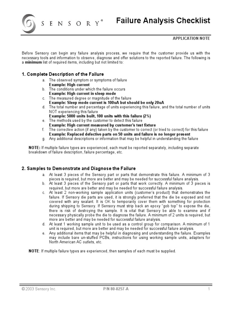 Application Note - Failure Analysis Checklist | PDF | Failure Analysis ...