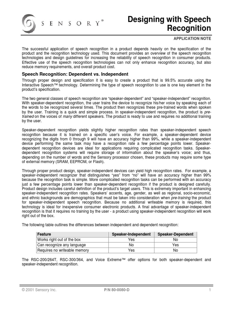 Design Note - Designing With Speech Recognition | PDF | Speech ...
