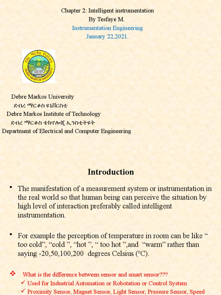 Instrumentation Engineering January 22,2021.: Chapter 2: Intelligent ...