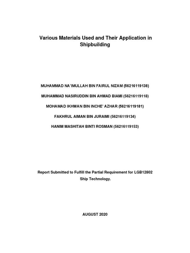 Various Materials Used and Their Application in Shipbuilding | PDF | Fiberglass | Composite Material