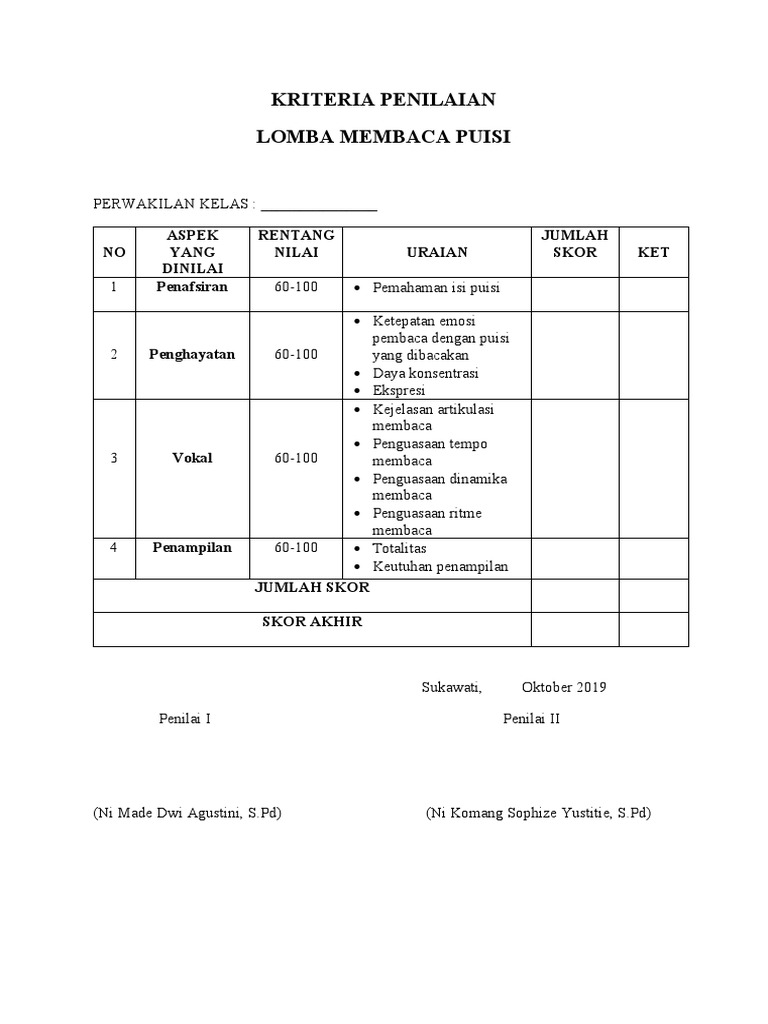 Kriteria Penilaian Lomba Puisi | PDF Kriteria Penilaian Lomba Puisi | PDF