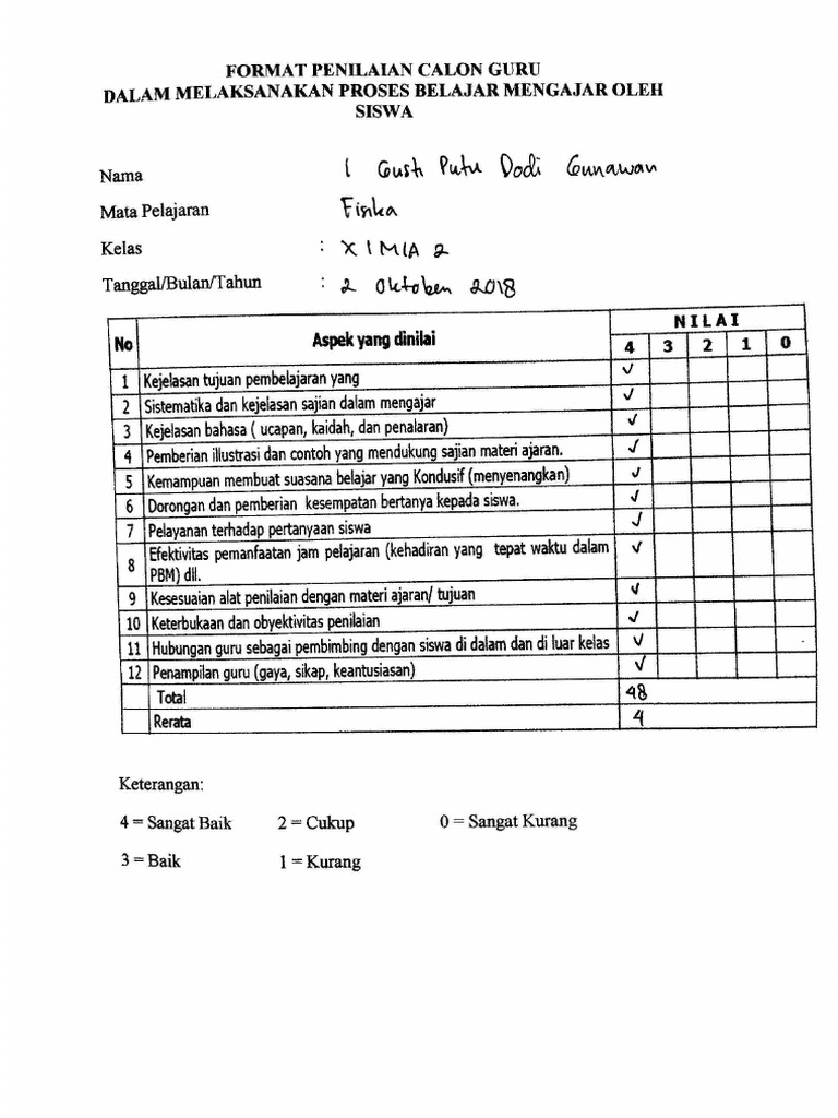 Format Penilaian Calon Guru | PDF