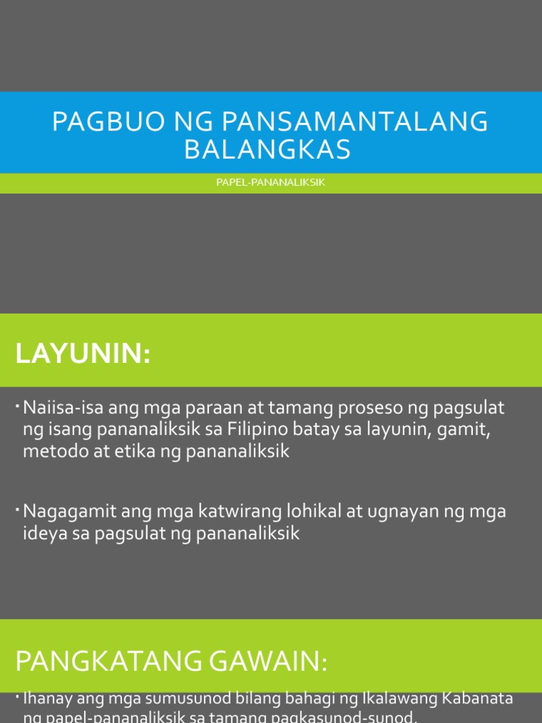 Pagbuo Ng Pansamantalang Balangkas At Konseptong Pape