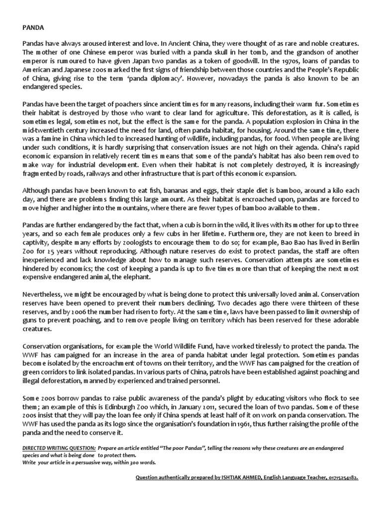 Panda: Question Authentically Prepared by ISHTIAK AHMED, English ...