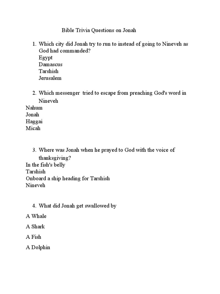 Jonah Trivia Questions and Answers | PDF