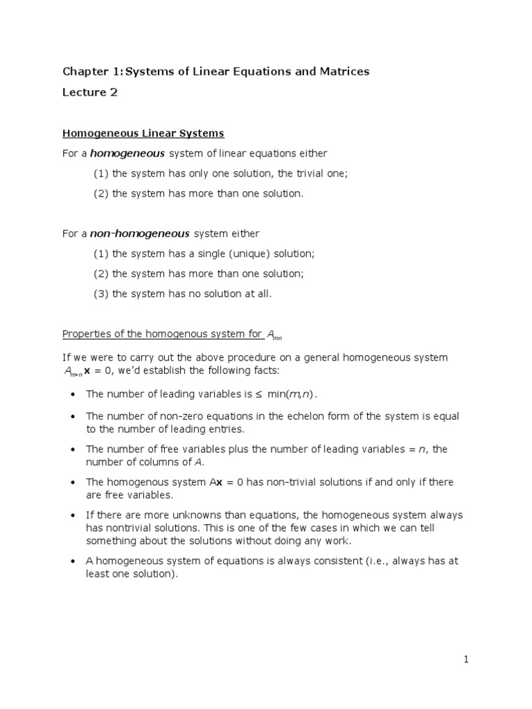 Chapter 1: Systems of Linear Equations and Matrices | PDF | System Of ...