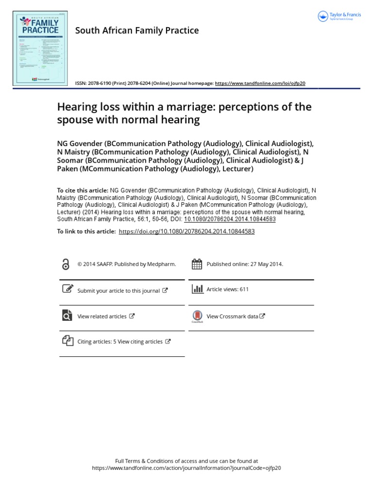 Hearing Loss Within A Marriage Perceptions of The Spouse With Normal ...