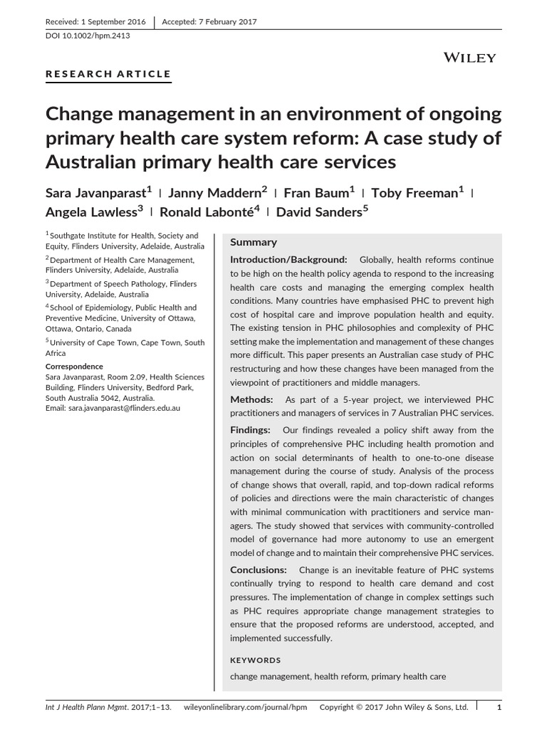 Change Management in An Environment of Ongoing Primary Health Care ... Change Management in An Environment of Ongoing Primary Health Care ...