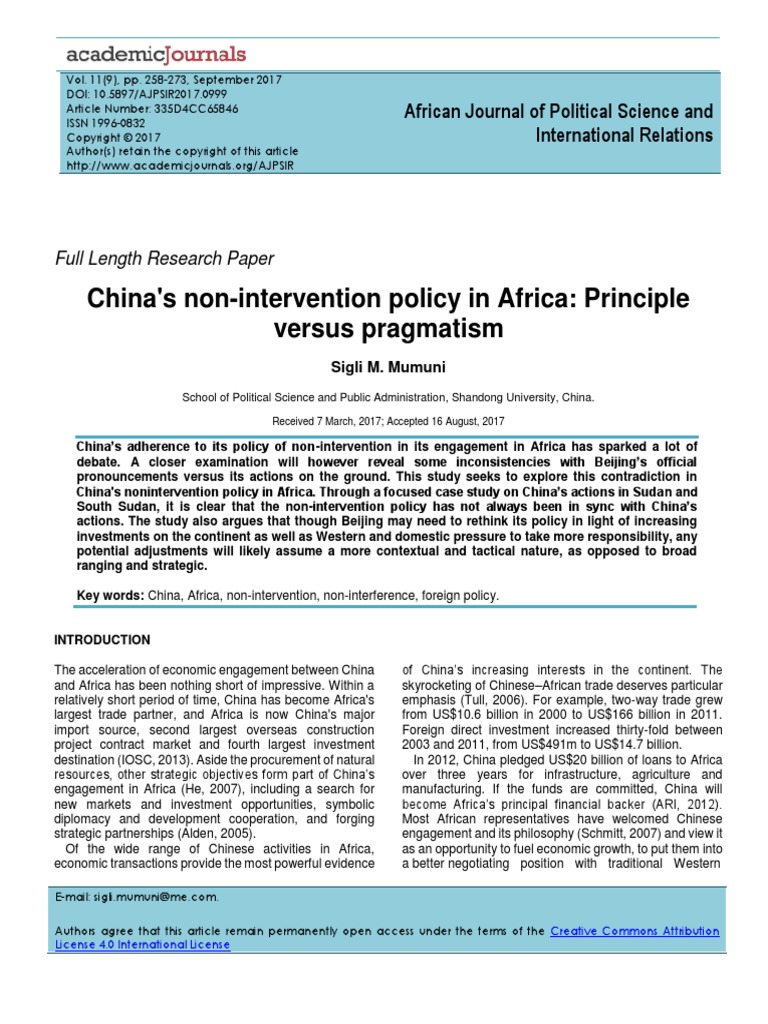 2017, China's Non-Intervention Policy in Africa | PDF | Sudan | China