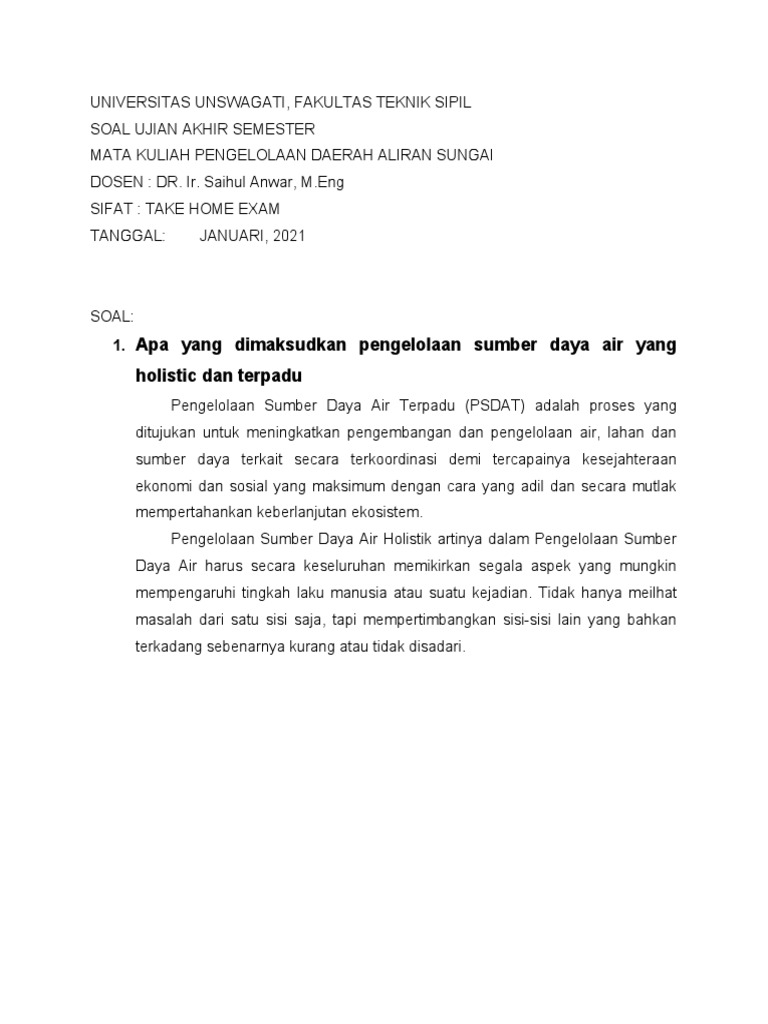 SOAL UAS PSDA 2021 (AutoRecovered) | PDF