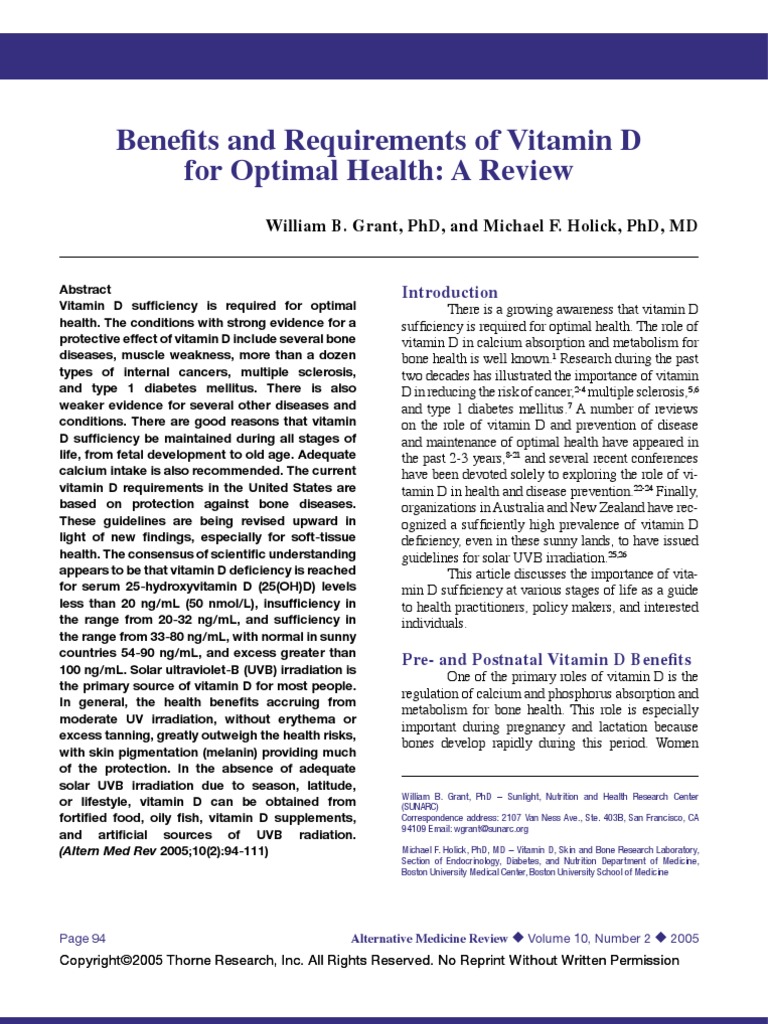 Benefits and Requirements of Vitamin D For Optimal Health A Review ...
