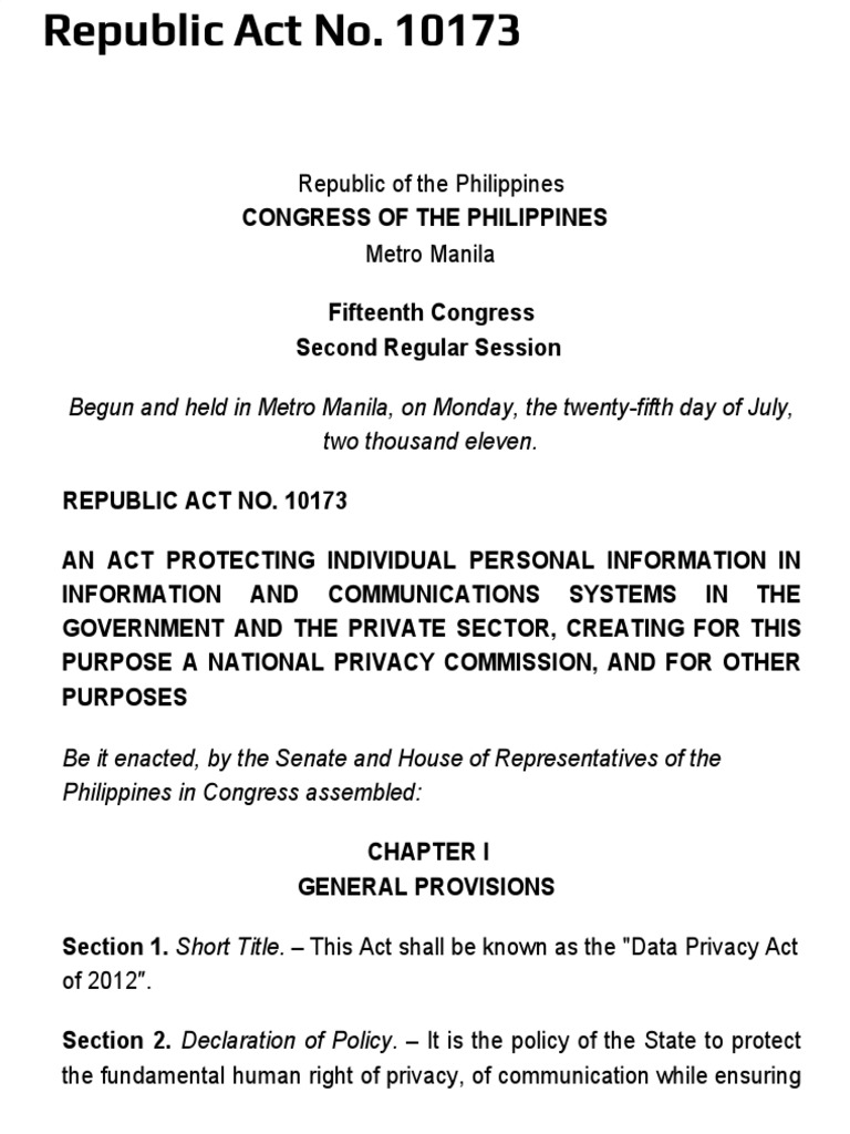 Ra 10173 | Download Free PDF | Information Privacy | Regulatory Compliance