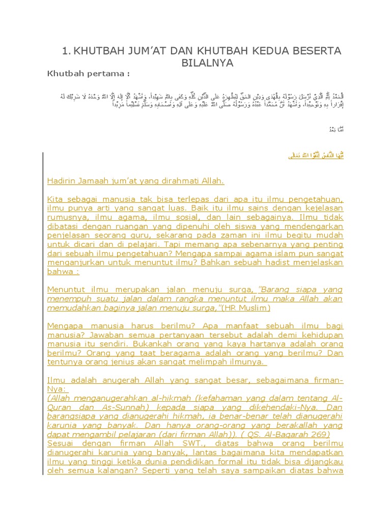 Khutbah Jumat Dan Khutbah Kedua Beserta Pdf