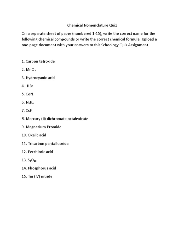 Chemical Nomenclature Quiz | PDF