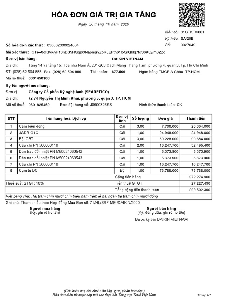 Daikin E-Invoice - SA20E - 0027049 | PDF | Technology & Engineering