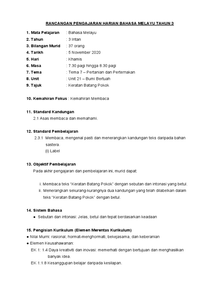 Format Umum RPH BM | PDF
