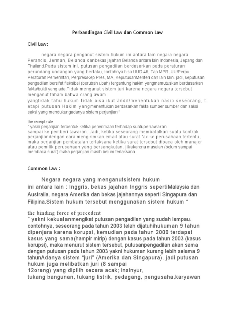 Perbandingan Civil Law Dan Common Law | PDF