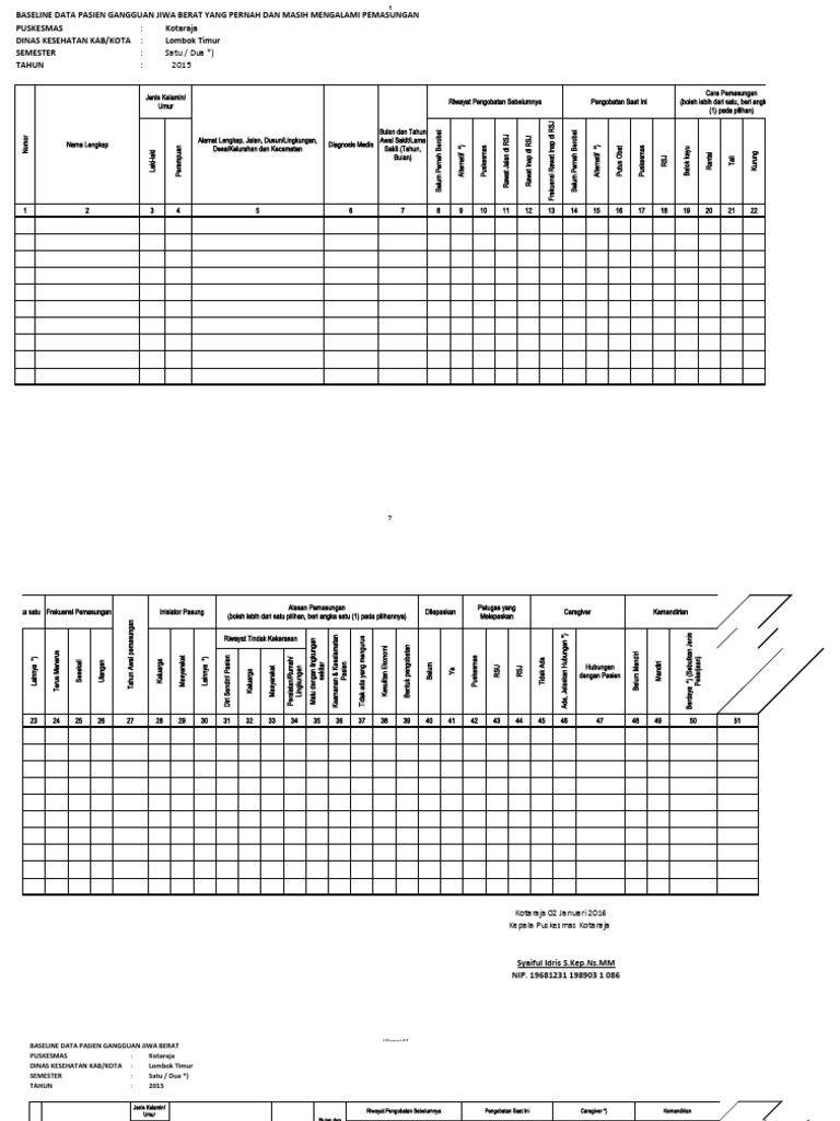Baseline Data Pasien Pasung & Gg. Jiwa - PKM | PDF
