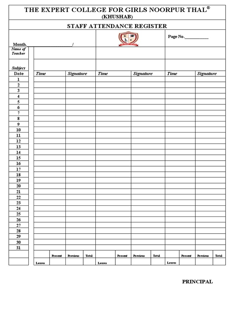 Attendance Rigister - Staff | PDF