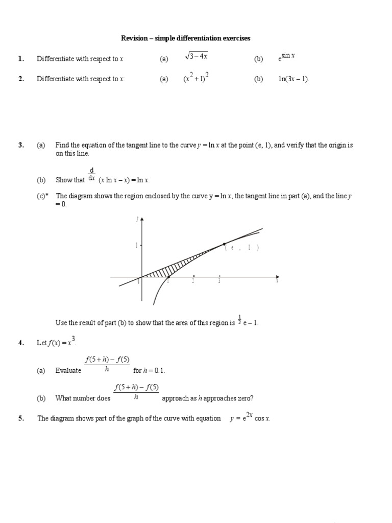 IB Differentiation Revision Exercises | PDF | Tangent | Function ...