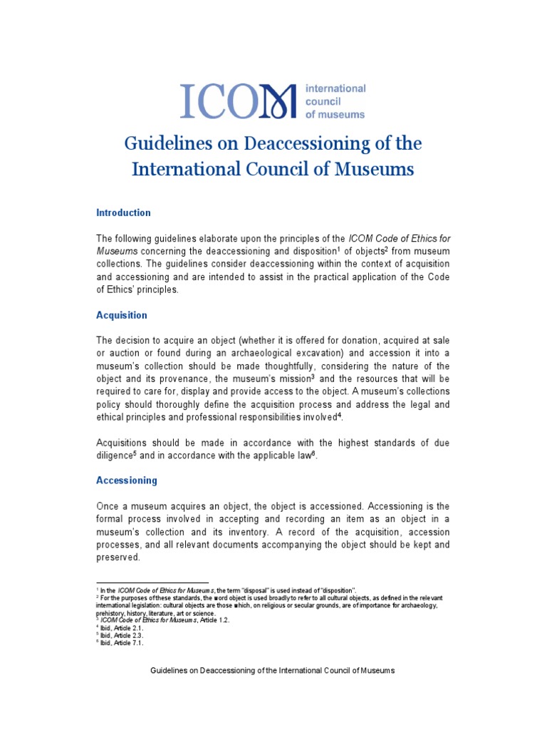 ICOM - Guidelines On Deaccessioning of The International Council of ...