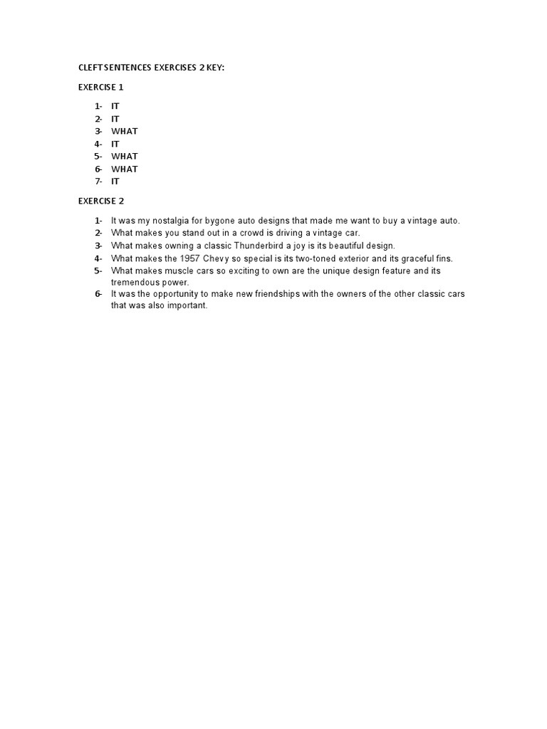 2-Cleft Sentences Exercises 2 Key | PDF