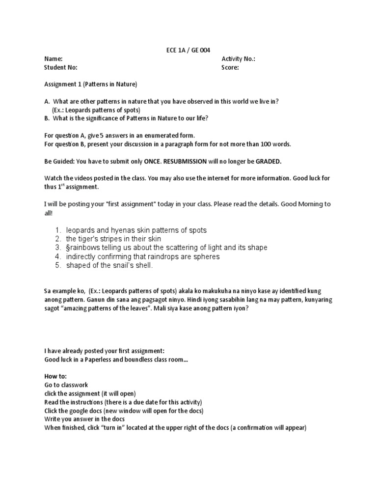 Assignment 1 (Patterns in Nature) | PDF