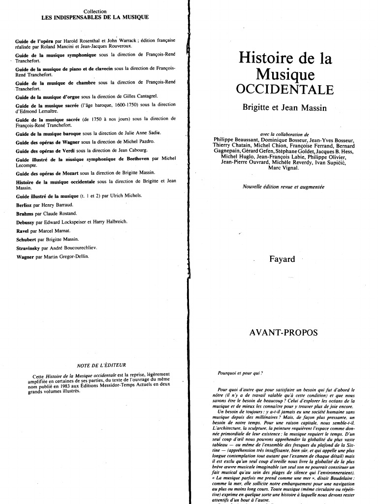 Brigitte Et Jean Massin Histoire de La Musique Occidentale | PDF