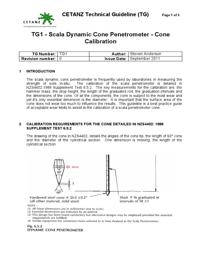 TG1 Scala Dynamic Cone Penetrometer Cone Calibration | PDF ...