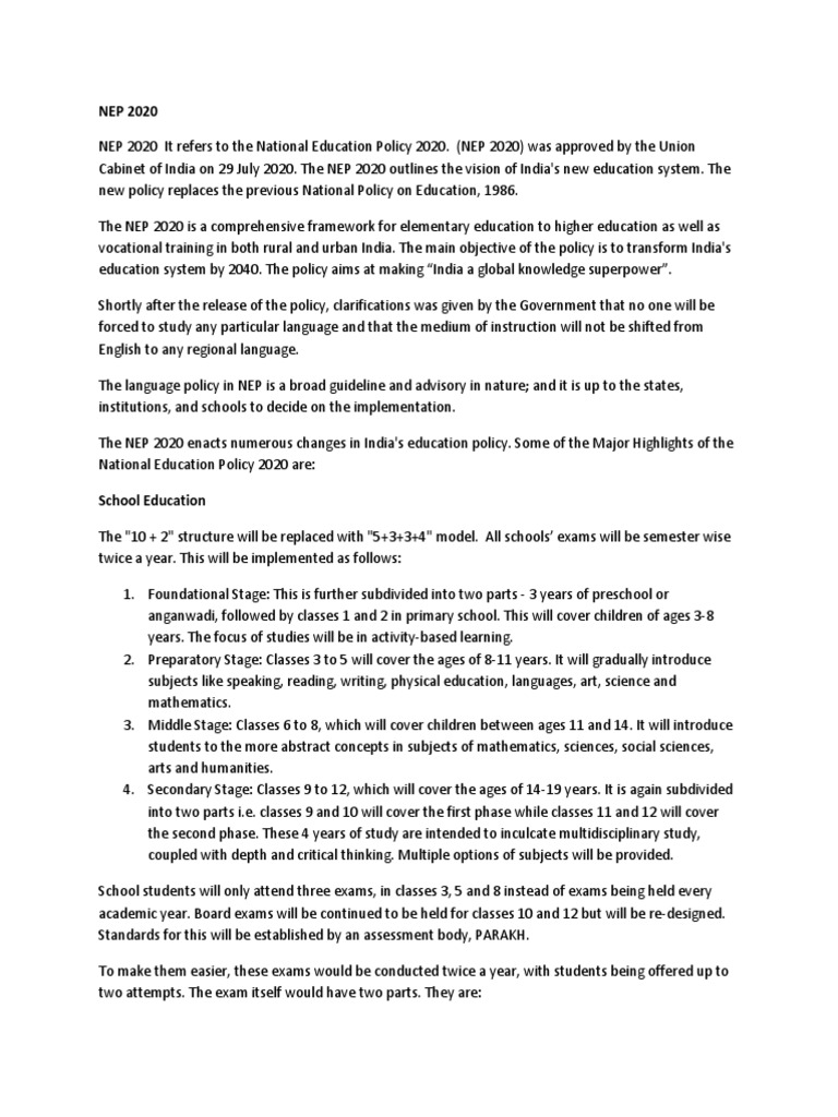 National Education Policy 2020 | PDF | Human Nature | Teaching And Learning