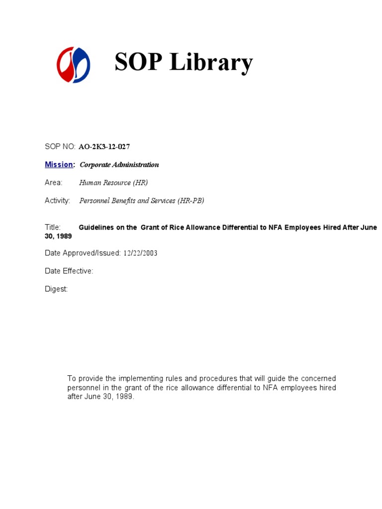 Guidelines On The Grant of Rice Allowance | PDF | Payroll | Employment