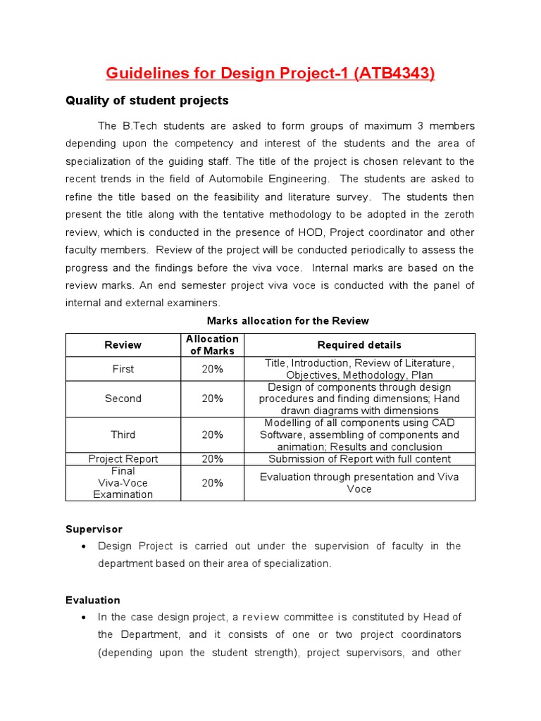 Guidelines For Design Project-1 With Rubrics | PDF | Thesis | Rubric ...