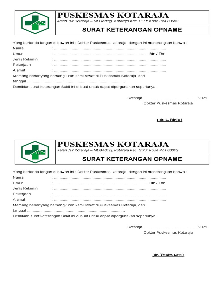 Surat Keterangan Opname | PDF