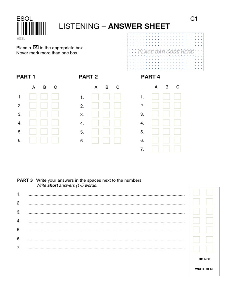 Answer Sheet Listening C1 13-04-2016 | PDF | Qualifications ...