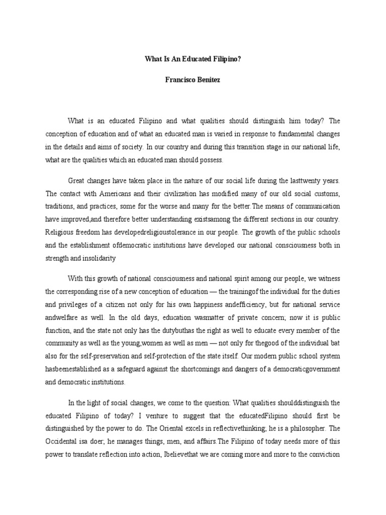 What Is An Educated Filipino | PDF | Philosophical Theories | Human Nature