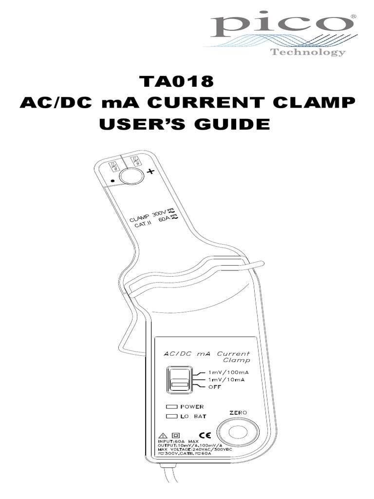 Ac/Dc Ma Current Clamp User'S Guide TA018: Clam P30 0V 60A Cat. II ...