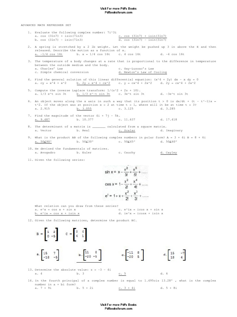 77 - Advanced Math Refresher Set | PDF | Complex Number | Matrix ...