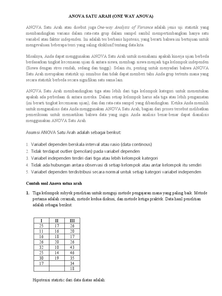 Anova Satu Arah | PDF
