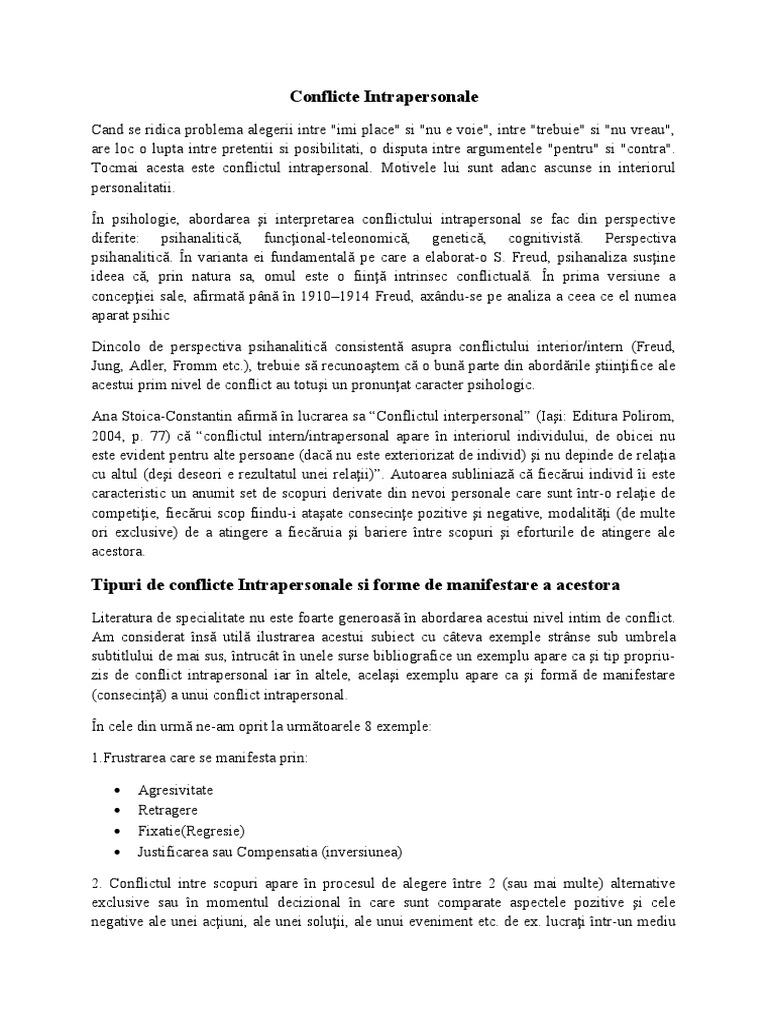 Conflictul Interpersonal Si Conflictul Intrapersonal | PDF