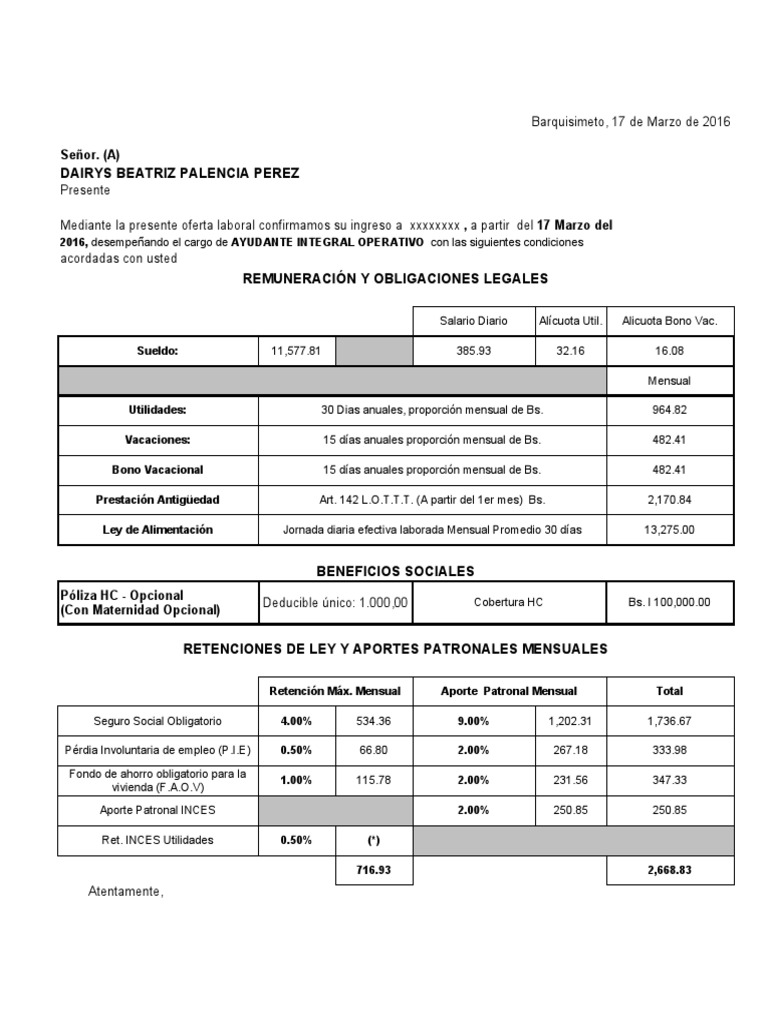 Formato Modelo Propuesta Salarial | PDF | Salario | Labor