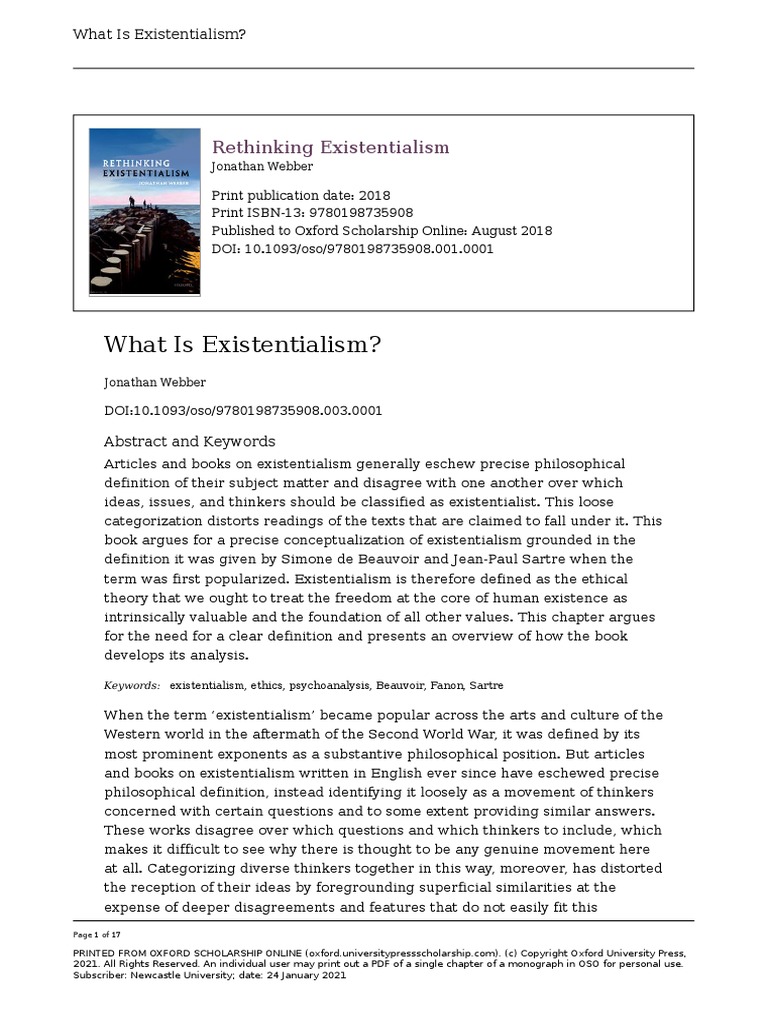 Webber - Rethinking Existentialsim Chapter 1 | PDF | Existentialism | Essence