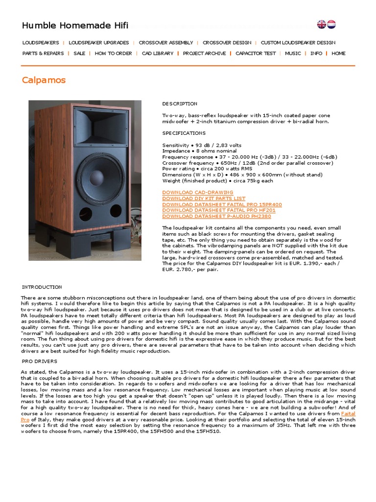 Humble Homemade Hifi - Calpamos | PDF | Loudspeaker | Inductor